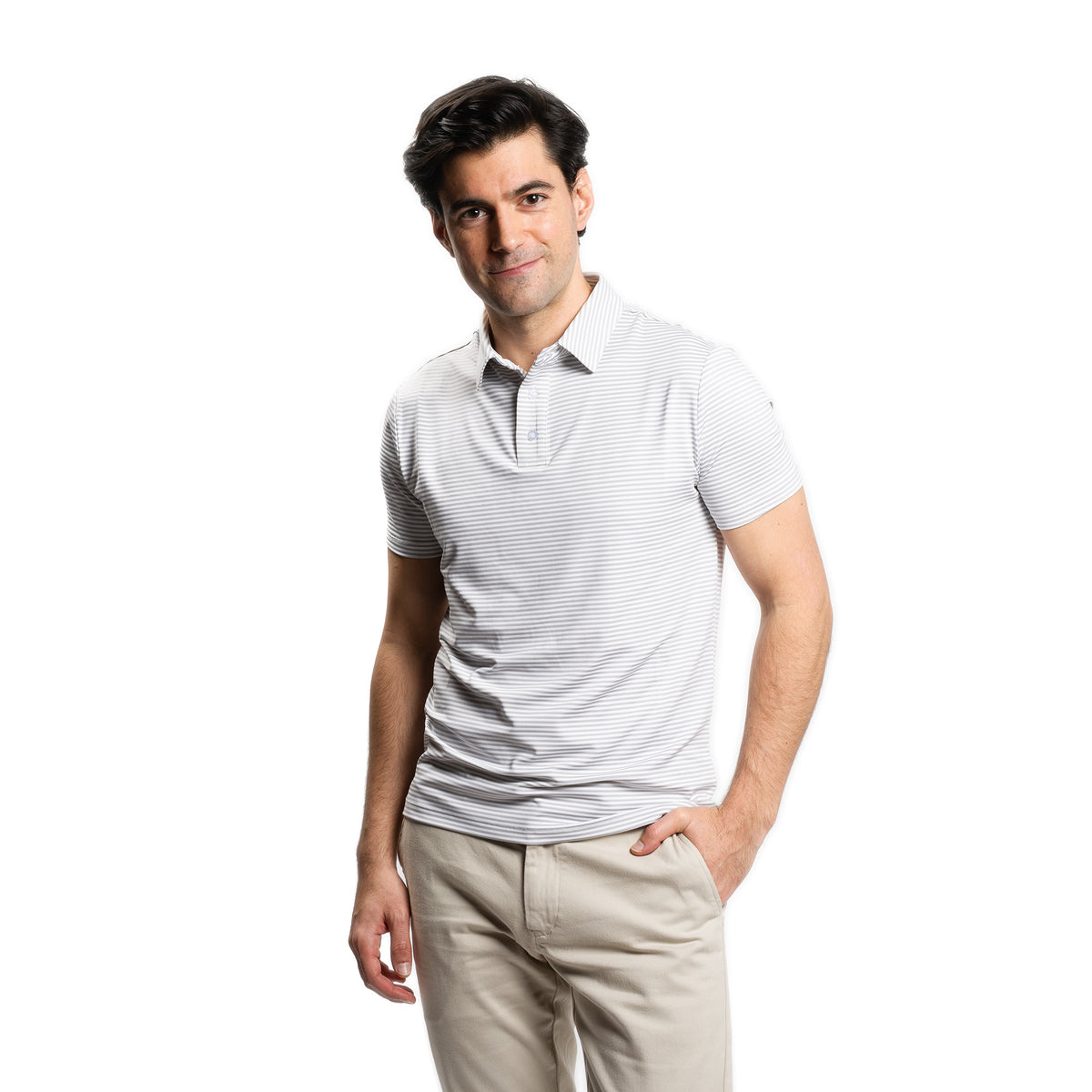 Tech Polos, Grey Stripe | Peter Manning NYC