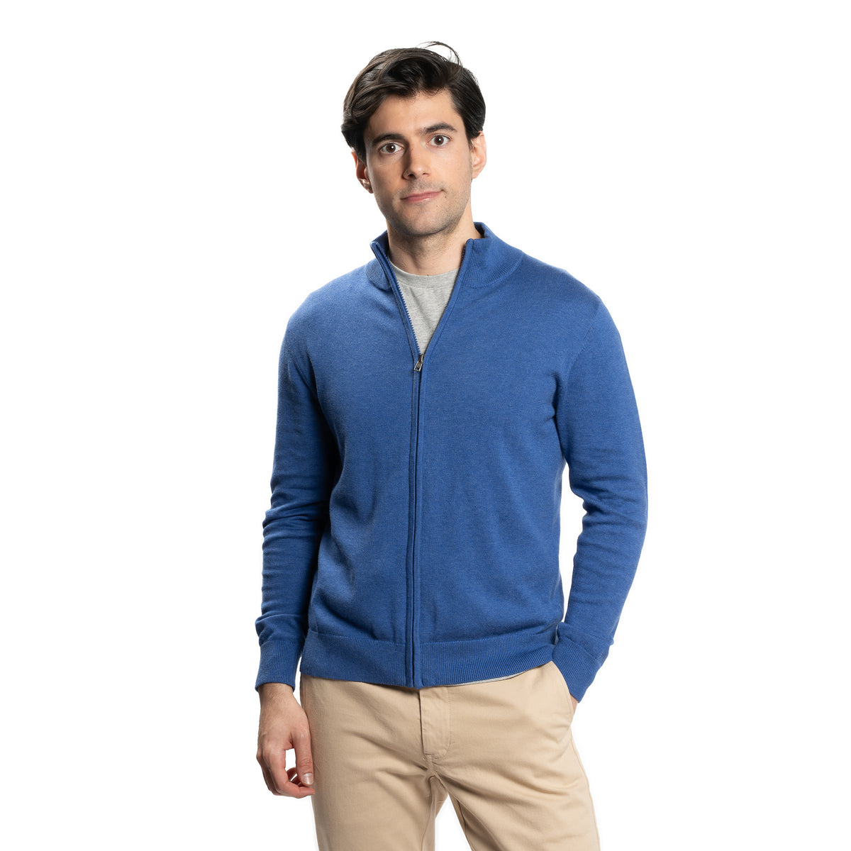 Pima Cotton Zip Sweater, Denim | Peter Manning NYC