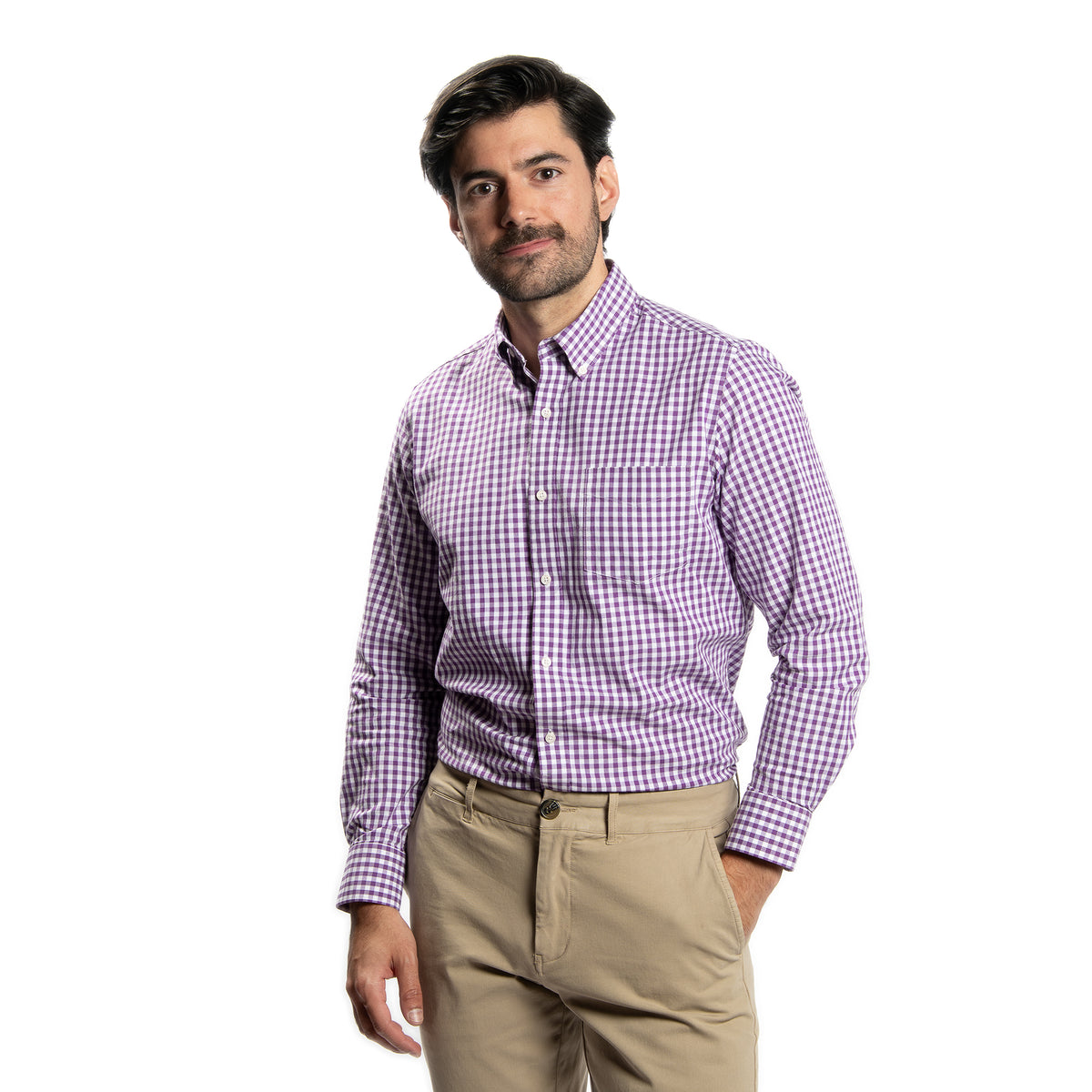 Everyday Stretch Oxford Standard Fit, Purple Gingham | Peter Manning NYC