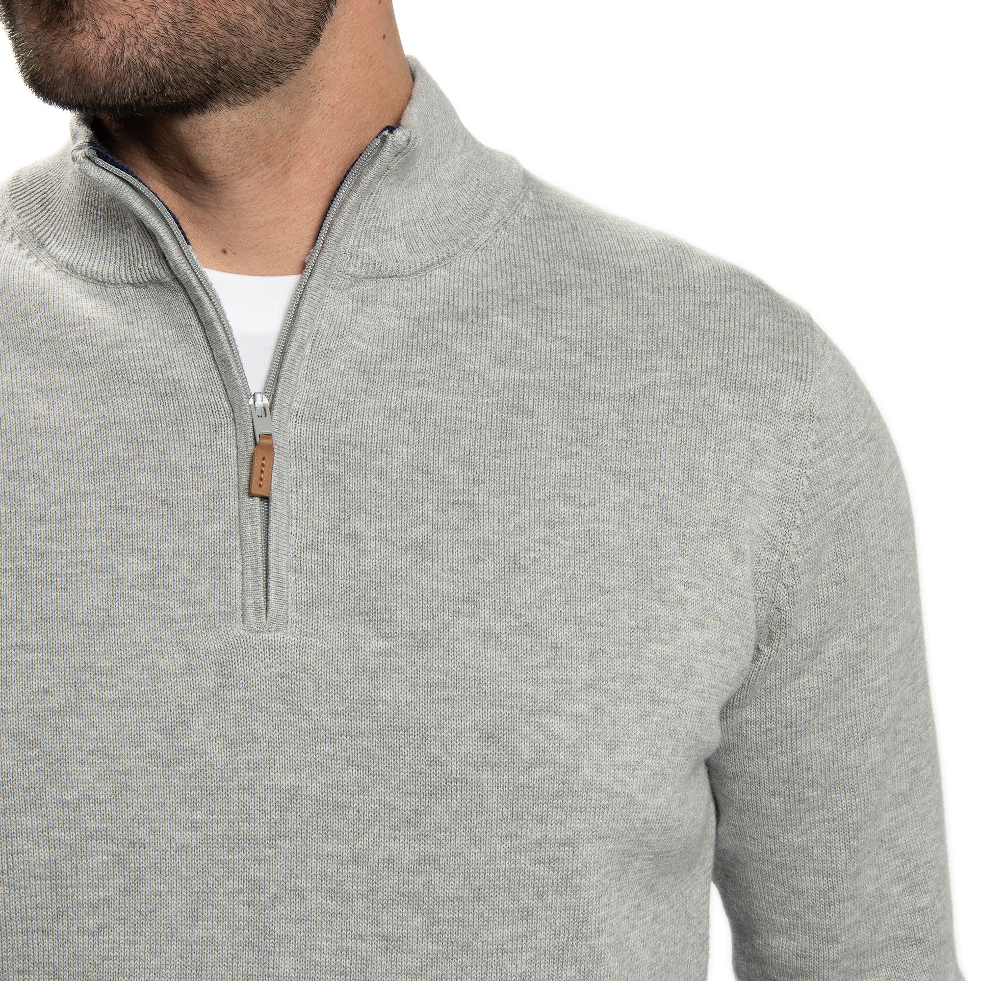 Pima Cotton Quarter Zip Sweaters, Light Grey | Peter Manning NYC