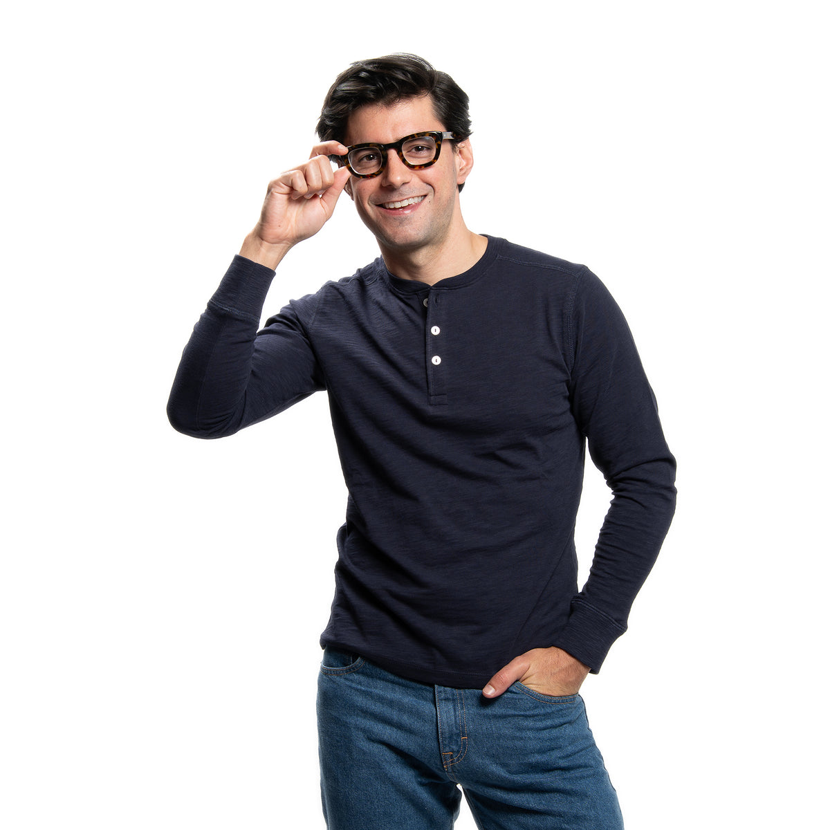 Henley Shirt Long Sleeve, Midnight | Peter Manning NYC
