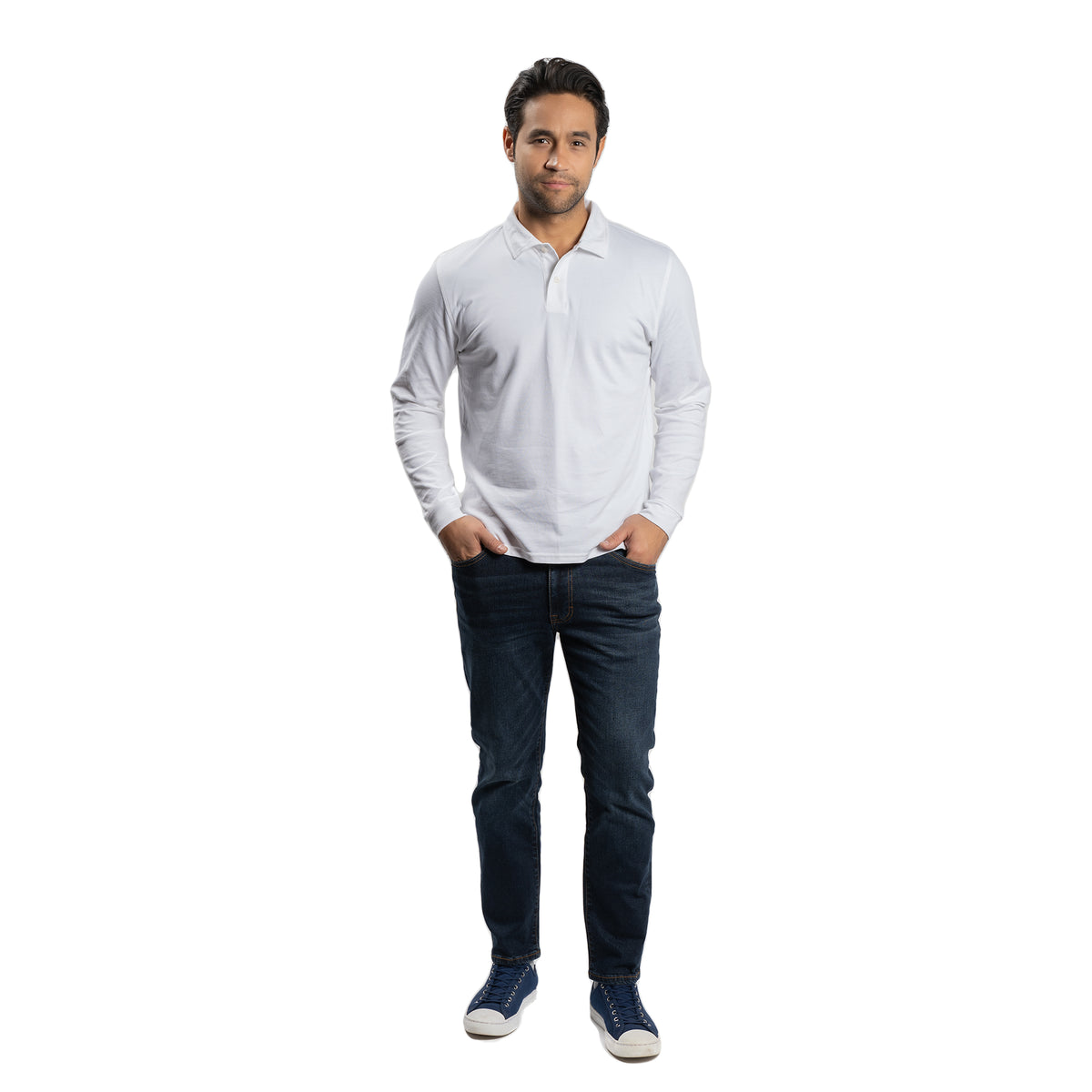 Long Sleeve Polo, White | Peter Manning NYC